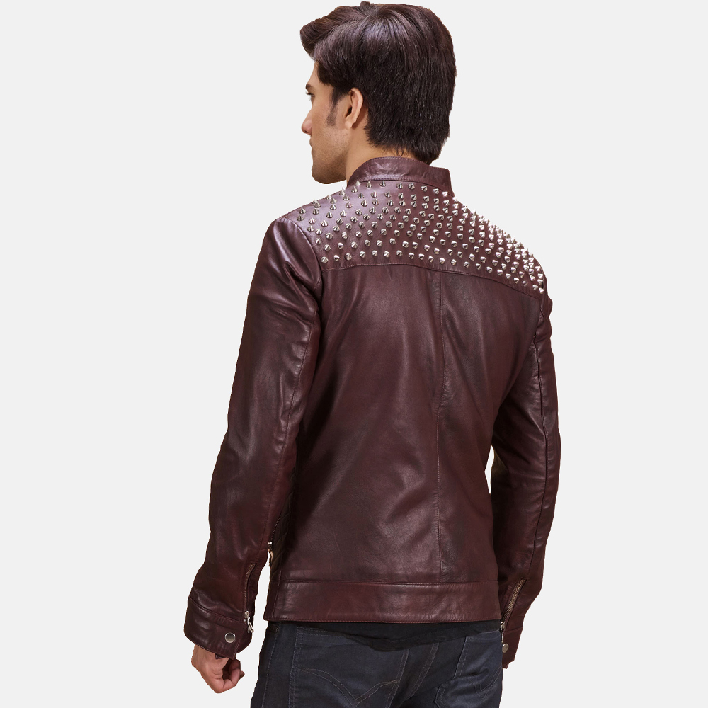 Rumano Jae Maroon Leather Biker Jacket - 360 Digitizing Shop