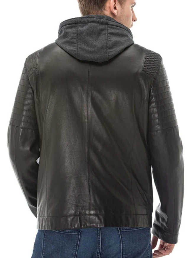 Tranquil Black Detachable Hooded Leather Jacket - 360 Digitizing Shop